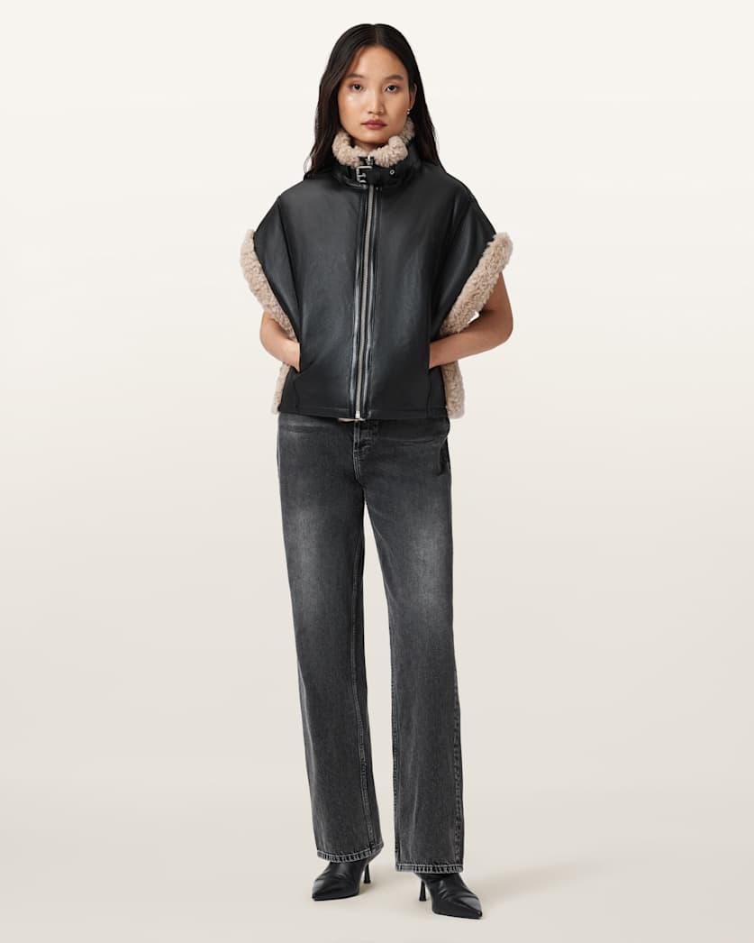Marlin Reversible Shearling Gilet Black/Natural | ALLSAINTS